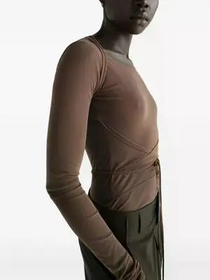 LEMAIRE Ballerina Wrap Top In Mesh Jersey - Brown