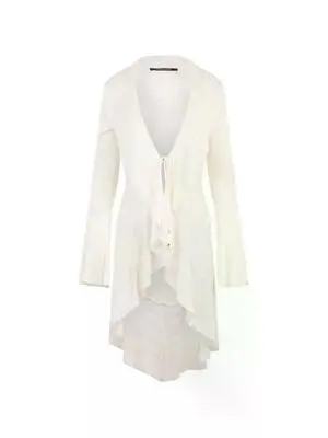 Roberto Cavalli Ruffled-trim Flared-sleeve Cardigan - Neutrals