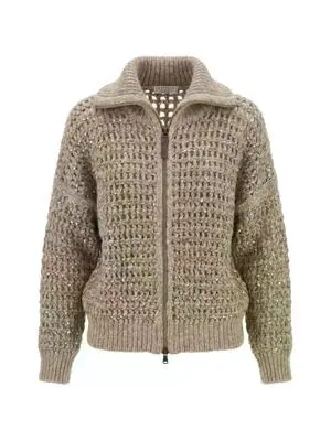 Brunello Cucinelli Sequin-embellished Open-knit Cardigan - Neutrals