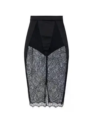 Elisabetta Franchi Lace-panelled Satin Midi Pencil Skirt - Black