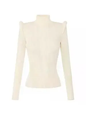Elisabetta Franchi Knit Turtleneck Top With Padded Shoulders - Neutrals