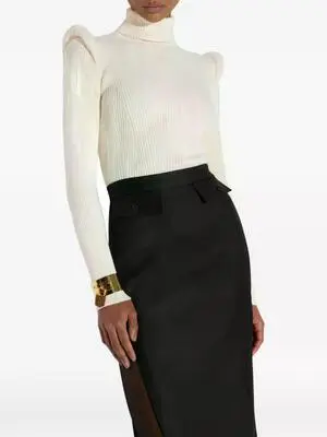 Elisabetta Franchi Knit Turtleneck Top With Padded Shoulders - Neutrals