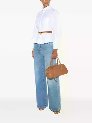 Elisabetta Franchi Cotton Poplin Shirt With Voluminous Sleeves And Flounce - White