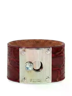 Fendi Crocodile-effect Logo-plaque Bracelet - Red
