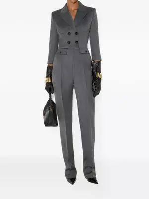 Elisabetta Franchi Cool Wool Jumpsuit With Structured Shoulders And Tailed Back