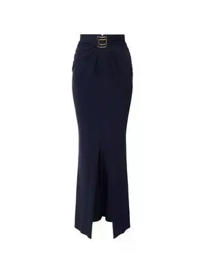 Elisabetta Franchi Draped Crêpe Jersey Maxi Skirt With Jewel Logo - Blue