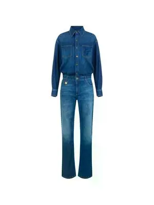 Elisabetta Franchi Denim Jumpsuit With Jewel Padlock Detail - Blue