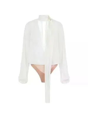 Elisabetta Franchi Bodysuit In Crepon Fabric With Sash - White