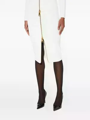 Elisabetta Franchi Knit Midi Skirt With Front Zip - Neutrals