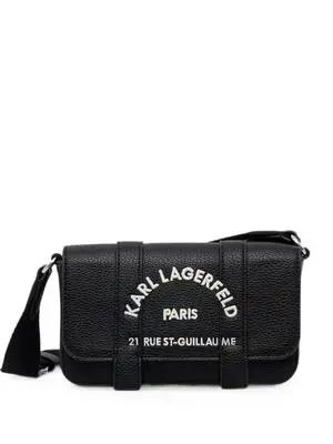 Karl Lagerfeld Logo-embroidered Pebbled Crossbody Bag - Black