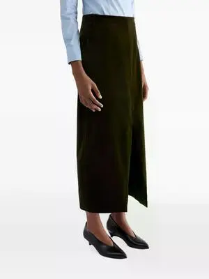 JIL SANDER Velvet Midi Skirt With Front Slit - Green