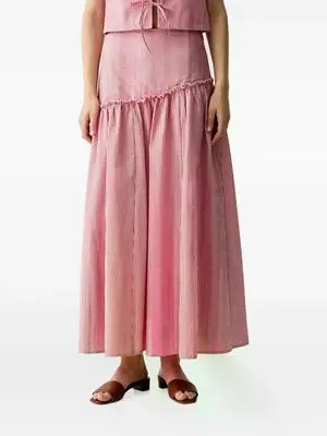 BENETTON Striped Asymmetrical-waist Ruffled Maxi Skirt - Pink
