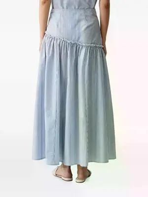 BENETTON Striped Asymmetrical Waist Ruffled Maxi Skirt - Blue