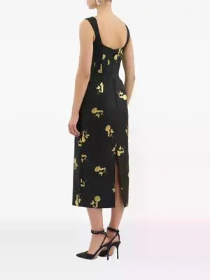 Rebecca Vallance Mariya Midi Dress In Metallic Gold Rose Jacquard