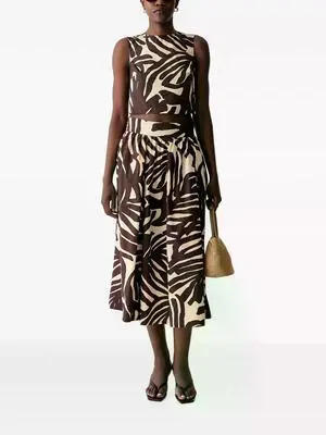 BENETTON Leaf-print Pleated A-line Midi Skirt