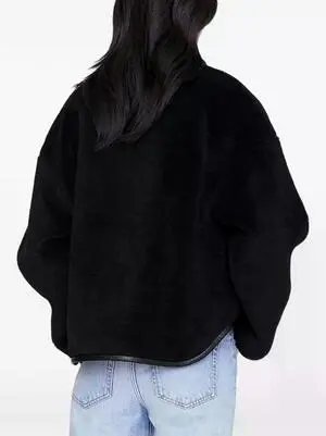 ANINE BING Camden Textured Wool-blend Jacket With Leather Trim - Black