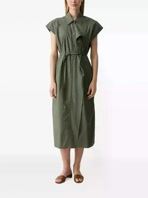 BENETTON Sleeveless Tie-belt Midi Shirt Dress - Green