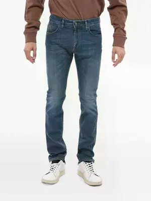 Corneliani Logo-patch Contrast-stitch Straight-leg Jeans - Blue