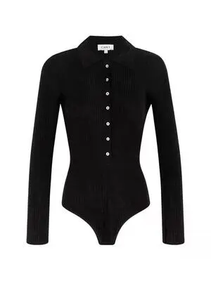 CAYET Jill Ribbed-knit Bodysuit - Black