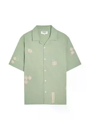 WAX LONDON Scribble-appliqué Seersucker Short-sleeved Shirt