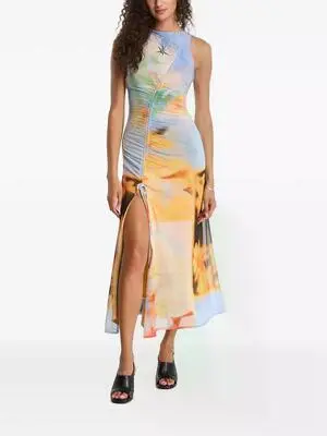 Desigual Ruched Floral-print Midi Dress - Blue