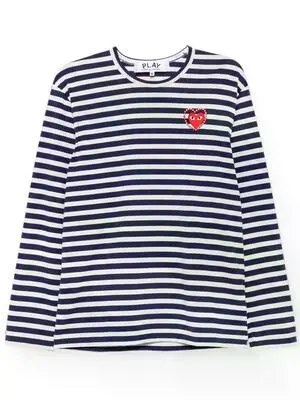 Comme Des Garçons Striped Heart-patch Long-sleeve T-shirt