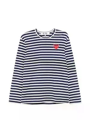 Comme Des Garçons Striped Heart-patch Long-sleeve T-shirt - Blue