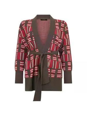 MOORER Geometric-pattern Belted Cardigan - Brown