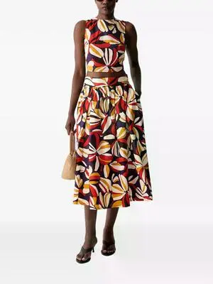 BENETTON Floral Print Pleated Midi Skirt