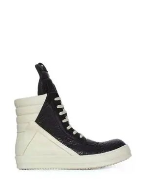 Rick Owens Geobasket Panelled Leather High Top Sneakers - Black