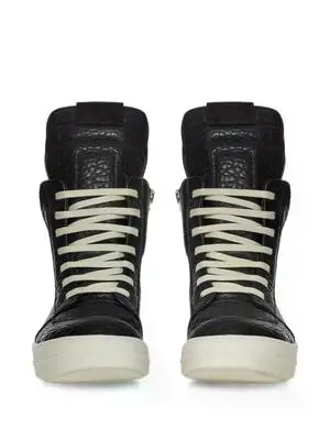 Rick Owens Geobasket Panelled Leather High Top Sneakers - Black