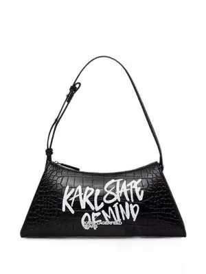 Karl Lagerfeld Croc-effect Logo-print Shoulder Bag - Black