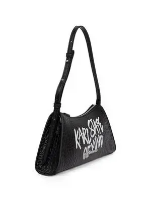 Karl Lagerfeld Croc-effect Logo Print Shoulder Bag