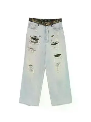 Amiri Distressed Camouflage-print Jeans - Blue