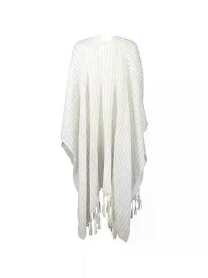 Brunello Cucinelli Striped-pattern Tasseled-trim Scarf - White