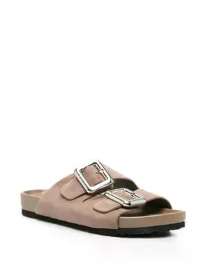SERGIO MORETTI FIRENZE Buckle-fastening Suede Slippers - Neutrals