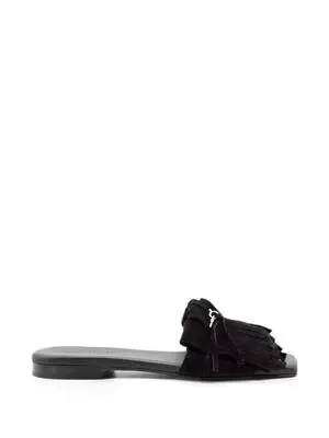 DONNARÌ Fringe-detail Flat Sandals - Black