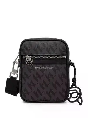 Karl Lagerfeld Monogram Print Messenger Bag - Black