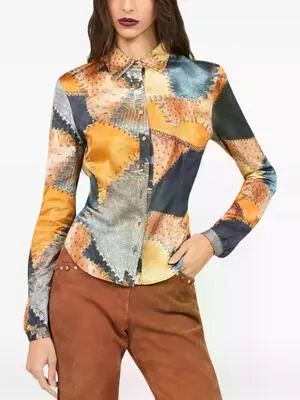 Roberto Cavalli Patchwork-print Long-sleeve Shirt - Orange