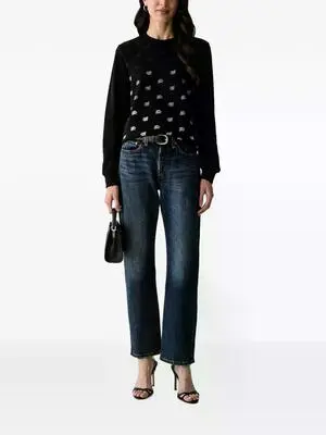 Karl Lagerfeld Crystal Embellished Logo Pattern Crew Neck Sweater