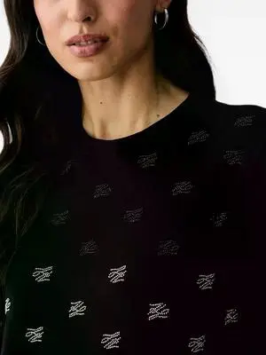 Karl Lagerfeld Crystal Embellished Logo Pattern Crew Neck Sweater