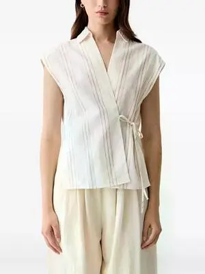 BENETTON Striped Wrap-style Blouse