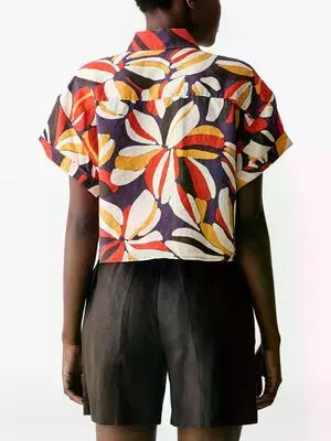 BENETTON Floral Print Cropped Short-sleeved Shirt