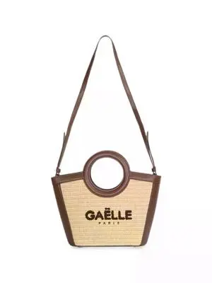 GAELLE PARIS Logo-embroidered Raffia-effect Shoulder Bag