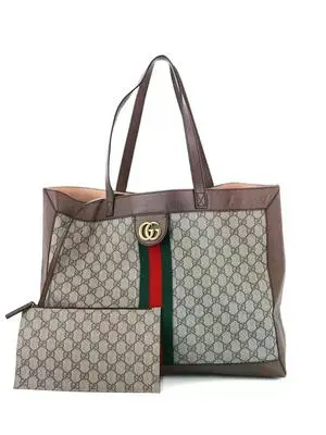 Gucci Ophidia Soft Open Gg Coated Canvas East West Tote Bag With Pouch - Brown