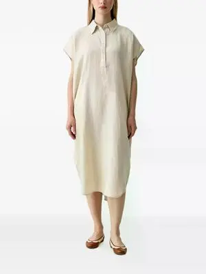 BENETTON Short-sleeved Midi Shirt Dress - Neutrals