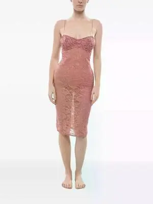 Oseree Lace-overlay Fitted Midi Dress