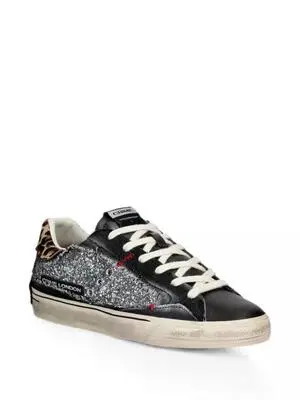CRIME LONDON Glitter Detail Leopard Print Lace-up Sneakers