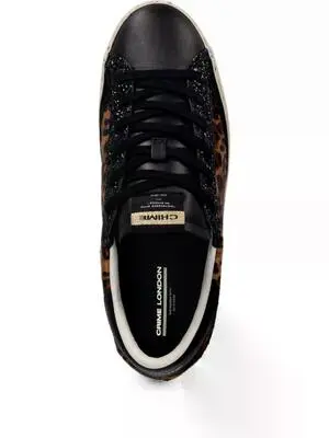 CRIME LONDON Leopard-print Glitter-detail Sneakers - Black