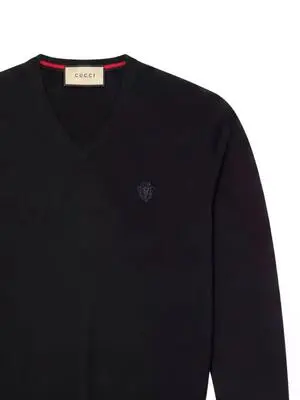 Gucci V-neck Sweater With Embroidered Logo